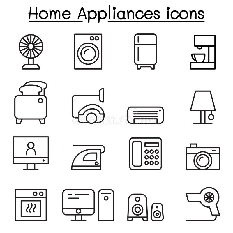 Appliance Icon Set in Thin Line Style Stock Vector - Illustration of ...