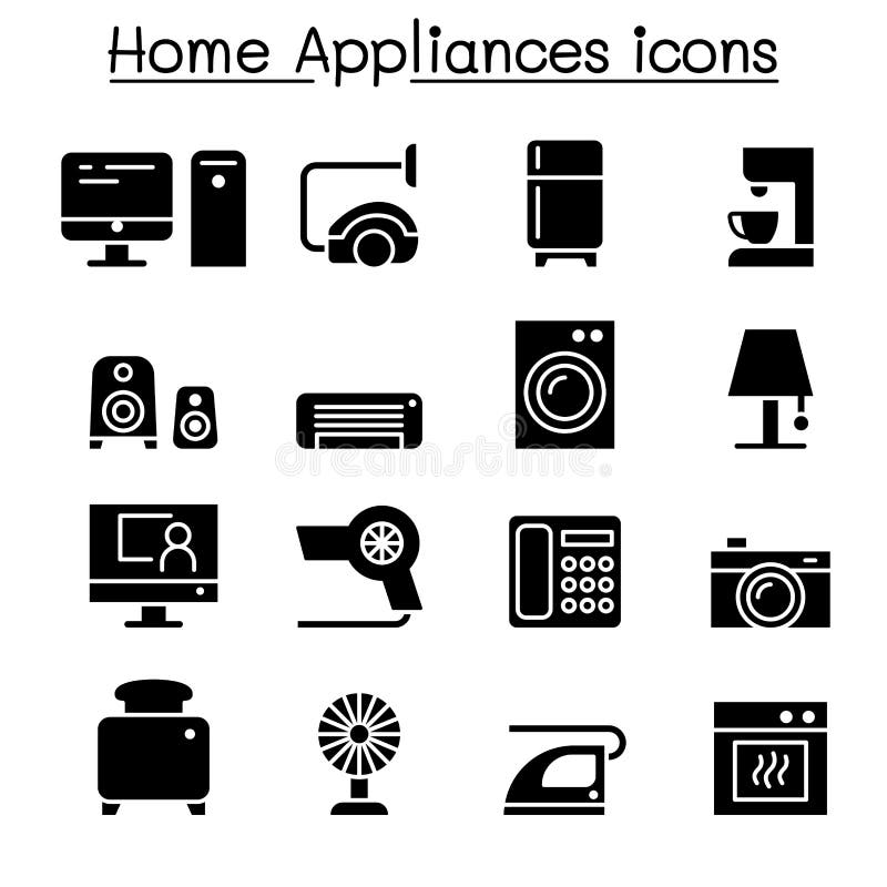 Appliance Icon Set in Thin Line Style Stock Vector - Illustration of ...