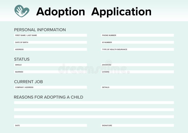 Application D'adoption D'enfants. Questionnaire Avec L'espace Pour Les ...