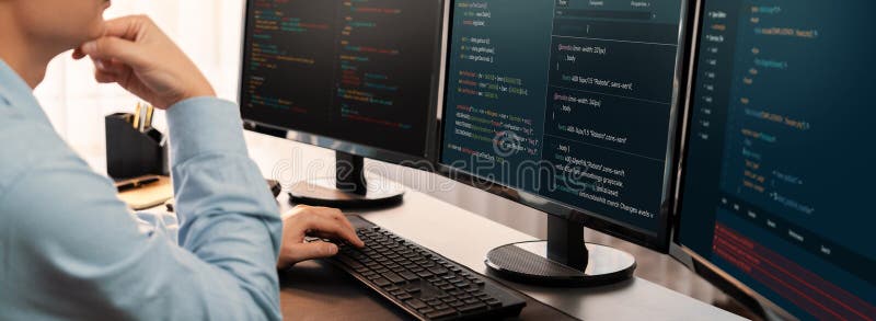Application Developer Solving and Writing Code. Trailblazing Stock Photo - Image of application ...