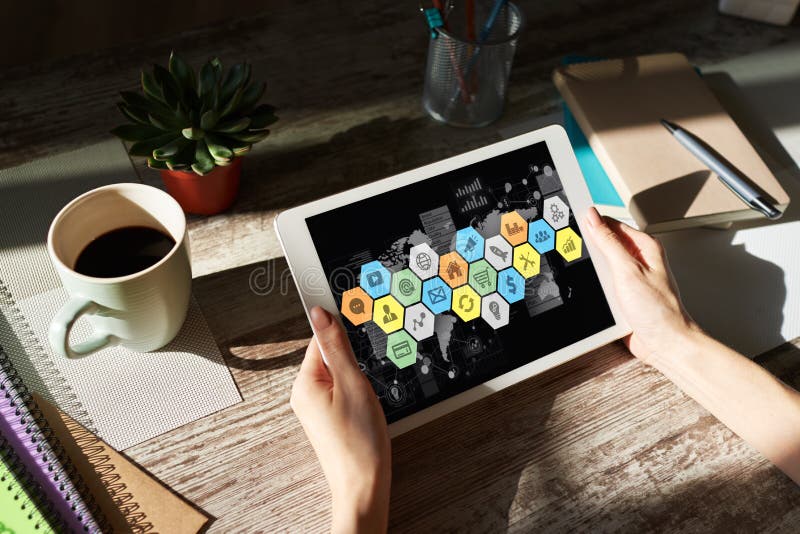 Application and Diagrams on Device Screen. Business Control Panel and ...