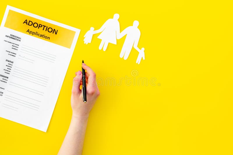 Application Form for Adopt Child on Yellow Background Top View Mock Up ...