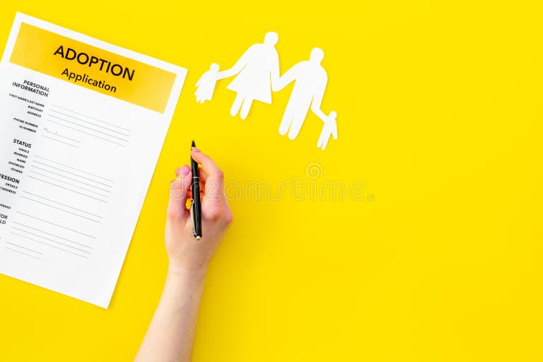 Application Form for Adopt Child on Yellow Background Top View Mock Up ...