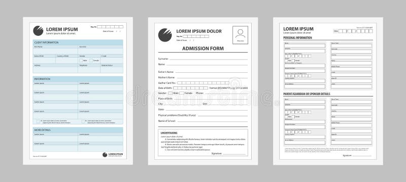 Application Form Set. Prepared Forms for Registering Filling Personal ...