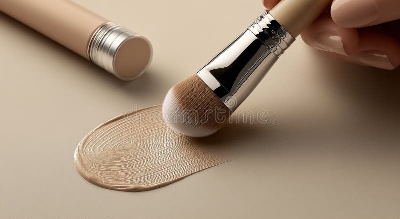 The Application of Foundation on the Skin Using a Makeup Brush Creates ...