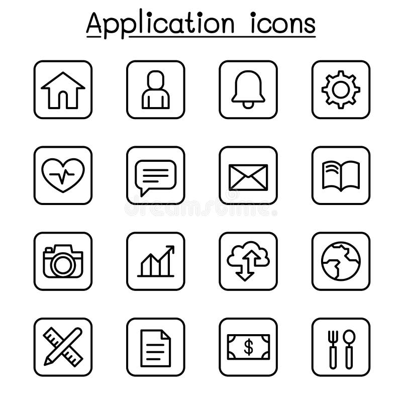 Application Icon Set in Thin Line Style Stock Vector - Illustration of ...