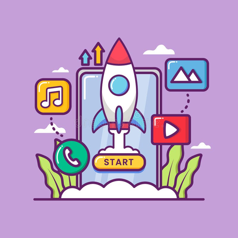 Application Launch with Rocket and Smartphone Stock Vector ...