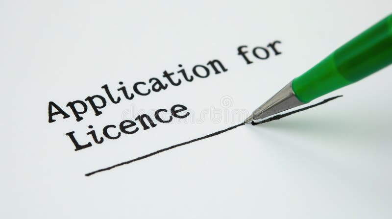Application for License Document with Green Pen on Paper Stock ...