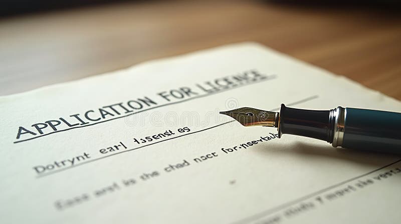 Application for License with Fountain Pen on Aged Paper Document Stock ...