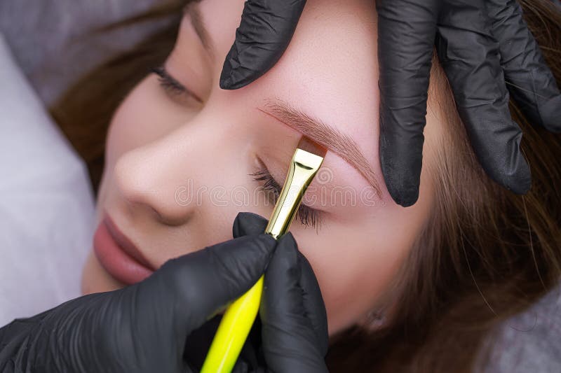 PMU Procedure, Permanent Eyebrow Makeup. Stock Photo - Image of master ...