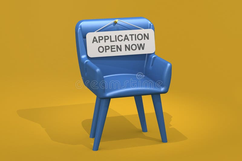 Application Open Now Banner on Blue Chair Stock Illustration ...