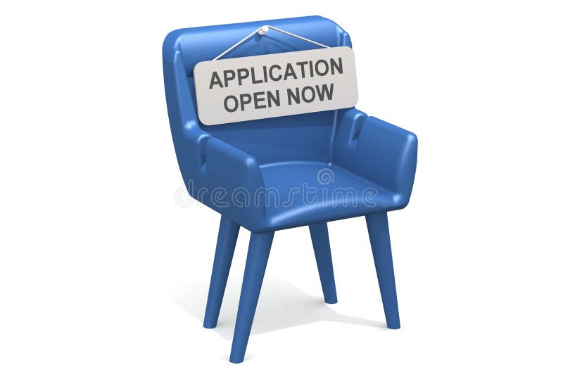 Application Open Now Banner on Blue Chair Isolated Stock Illustration ...
