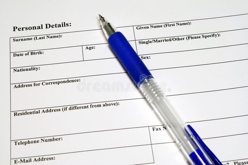 Application and Personal Details Form Stock Photo - Image of occupation ...