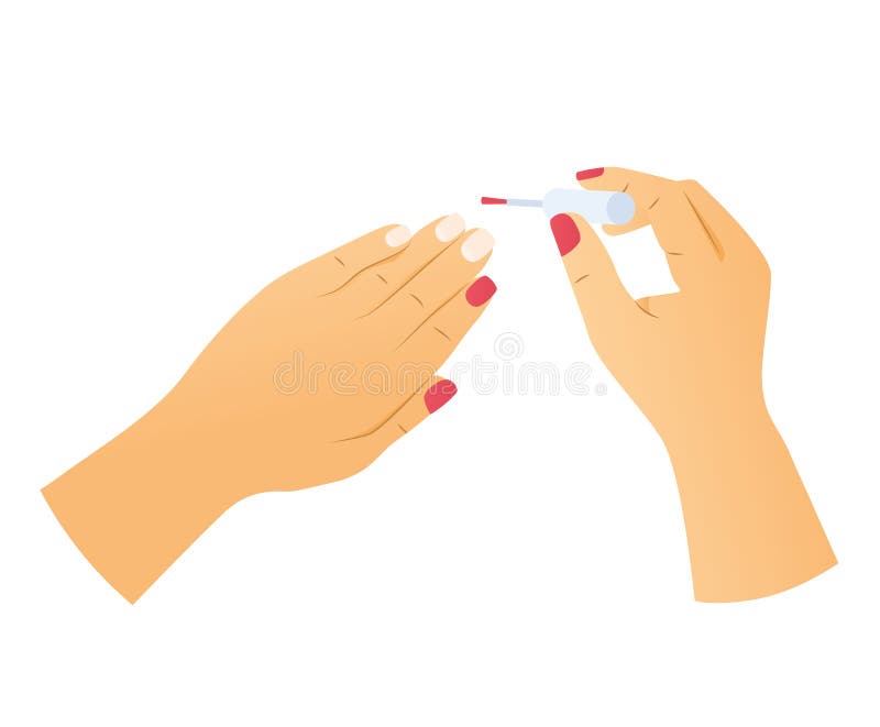 Application of Pink Nail Polish, Manicure Process Stock Vector ...