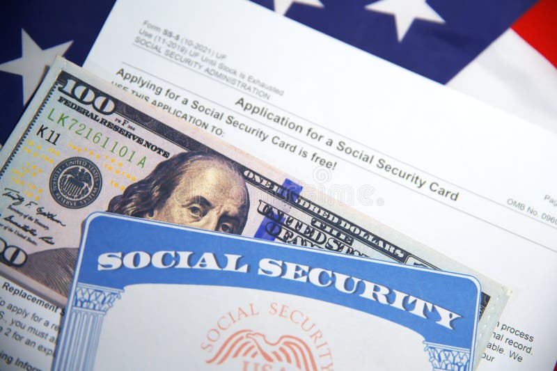 Application for Social Security Card with American Flag and Currency ...