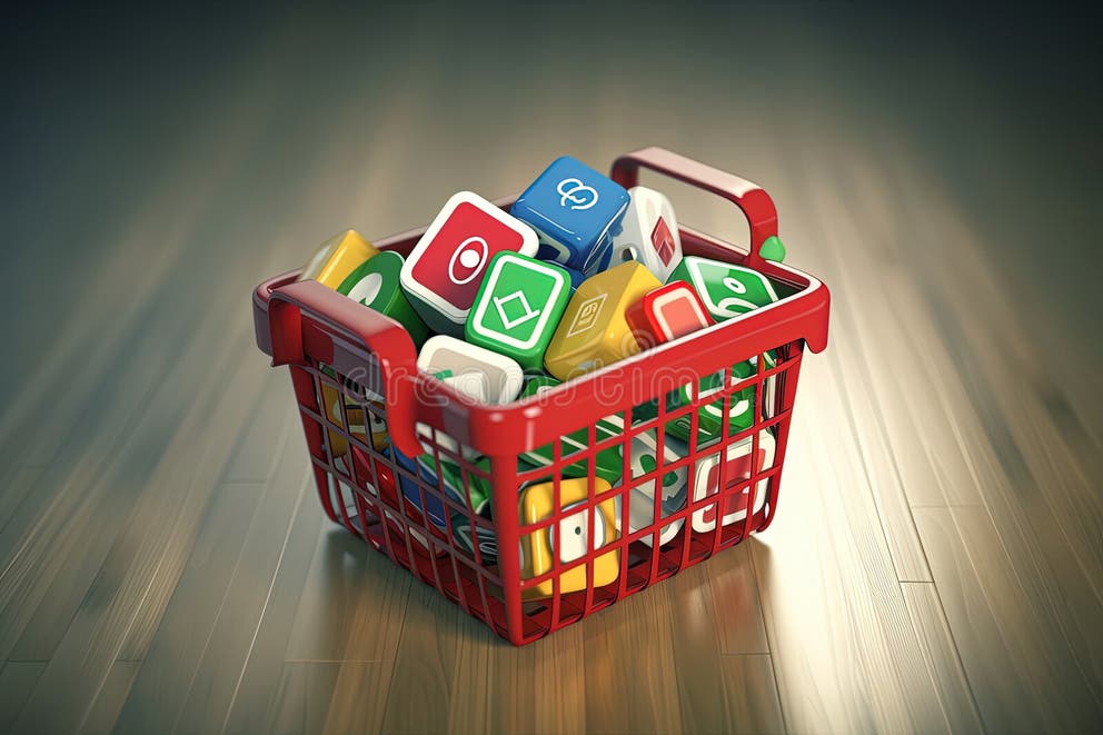 Application Software Icons Boxes in the Shopping Basket. Store O Stock ...