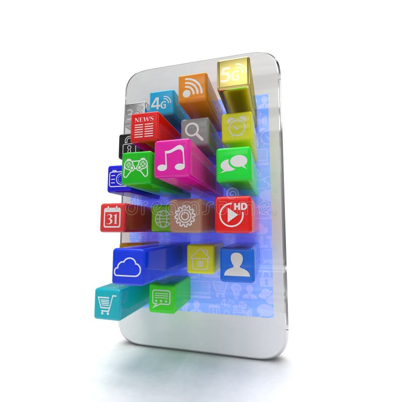 Application Software Icons Extruding from Stock Image - Image of mobile ...