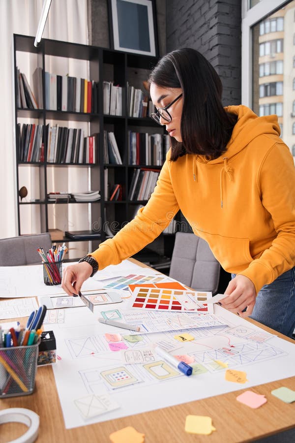 Girl Chooses the Color of the Interface Stock Image - Image of drawing ...