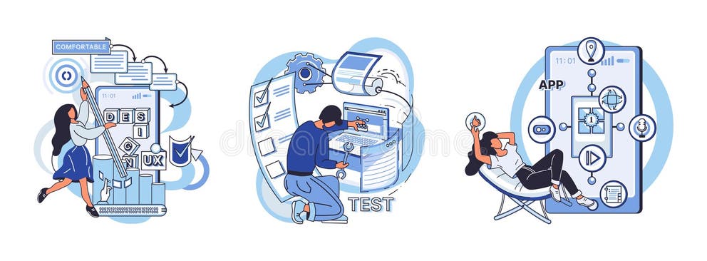 Application Testing Metaphor. Vector. App Test, Obstacle Course Testing ...