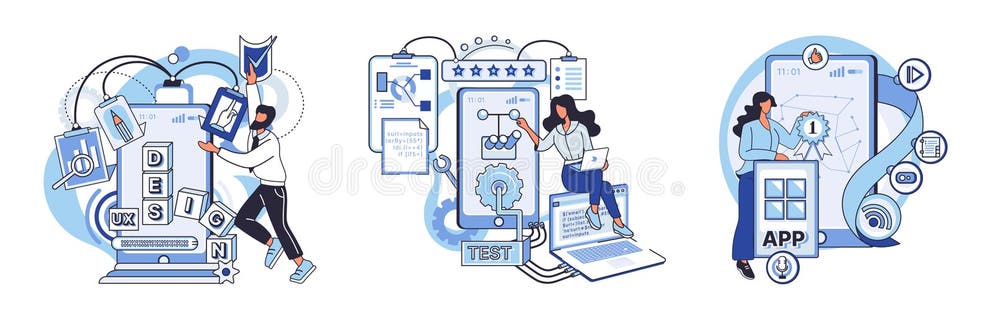 Application Testing Metaphor. Vector. App Test, Trial Period before App ...