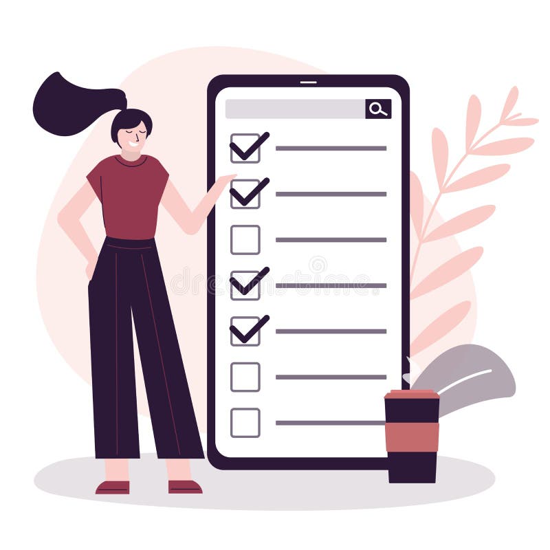 Cartoon Guy Notes Completed Tasks in Document. Business Man Marking ...