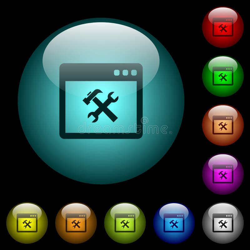 Application Tools Icons in Color Illuminated Glass Buttons Stock Vector ...