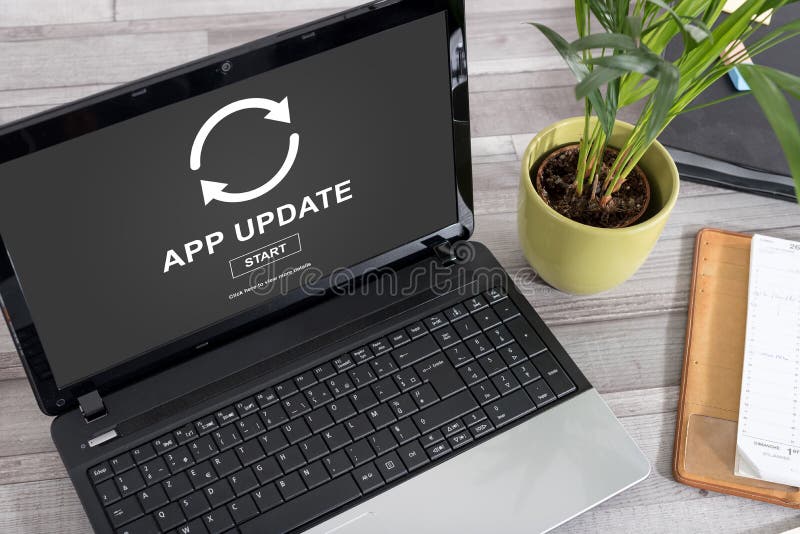 Application Update Concept on a Laptop Stock Photo - Image of concept ...