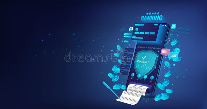 Application Wallet or Banking with 3D Mobile Phone, Debit Card, Documentation and Receipts Stock ...