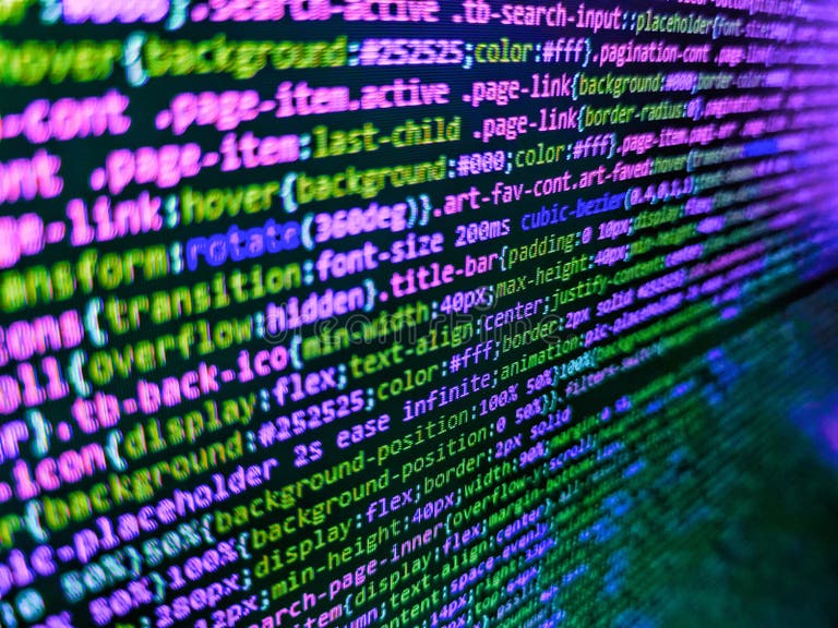 Application Web Source Code on Monitor. Letters, Chars, and Digits ...
