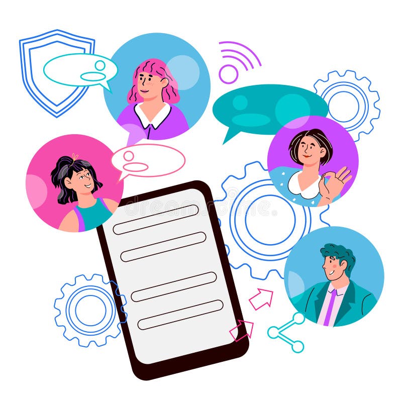 Application for Work Chat on Mobile Phone, Flat Vector Illustration ...