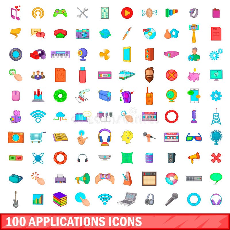 100 Applications Icons Set, Cartoon Style Stock Vector - Illustration ...
