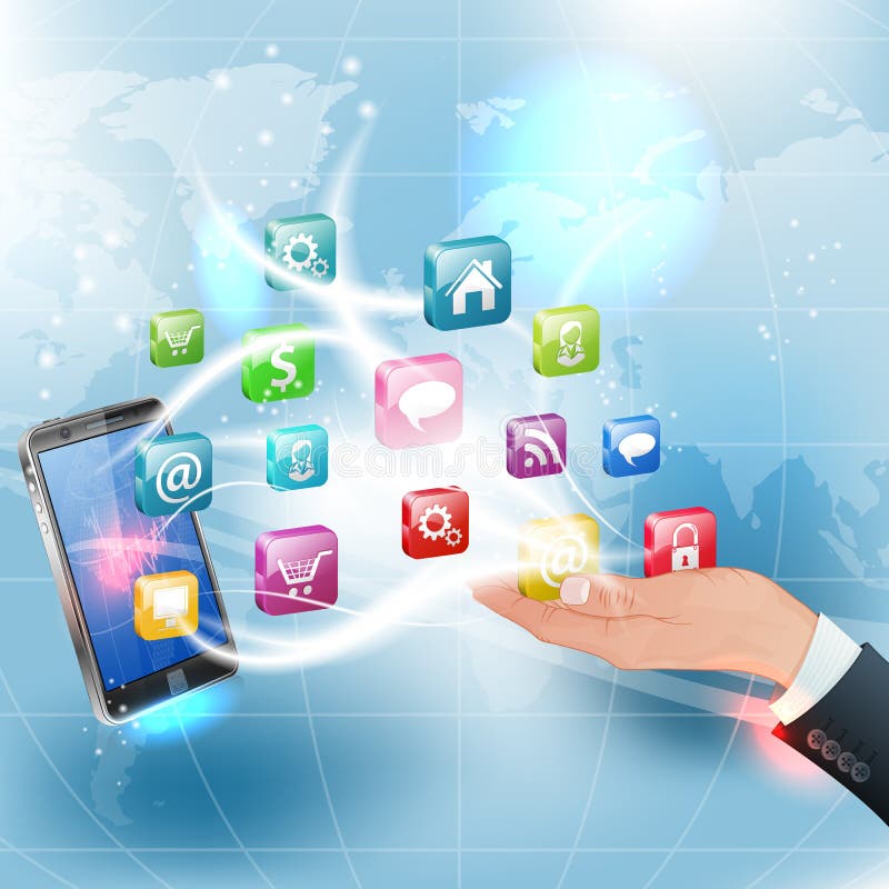 Application Icon with Mobile Phone in the Hands Stock Illustration ...