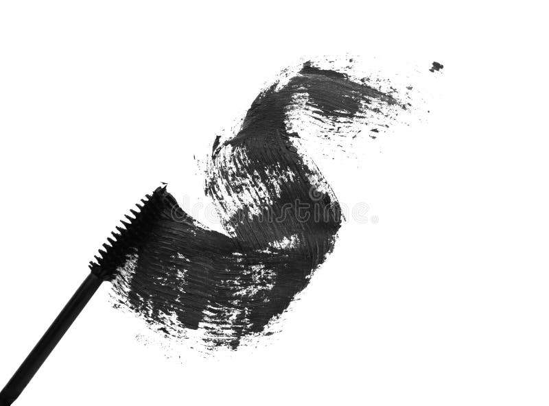 Applicator and Black Mascara Smear on White Background, Top View Stock ...