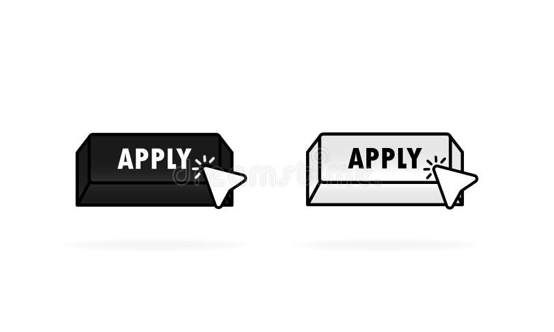 Apply Now Black and White Buttons in Flat Style with Cursor. Vector ...