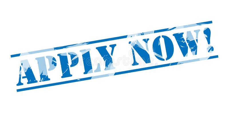Apply now blue stamp stock illustration. Illustration of label - 97571084