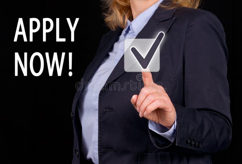 Apply Now - Businesswoman with Checkbox and Text Stock Photo - Image of ...
