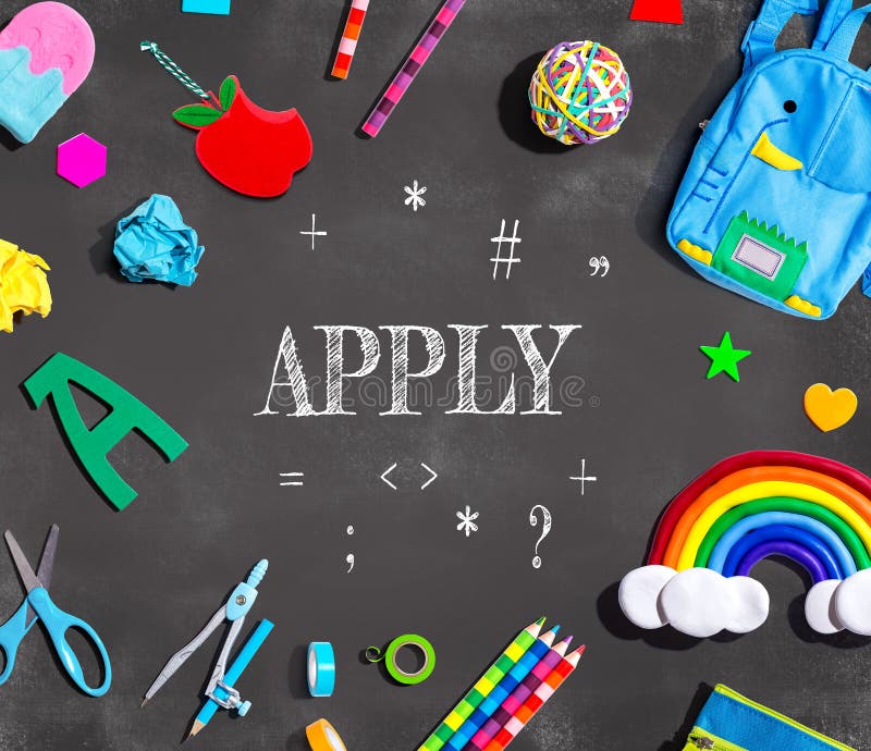 Apply Theme with School Supplies on a Chalkboard Stock Image - Image of ...