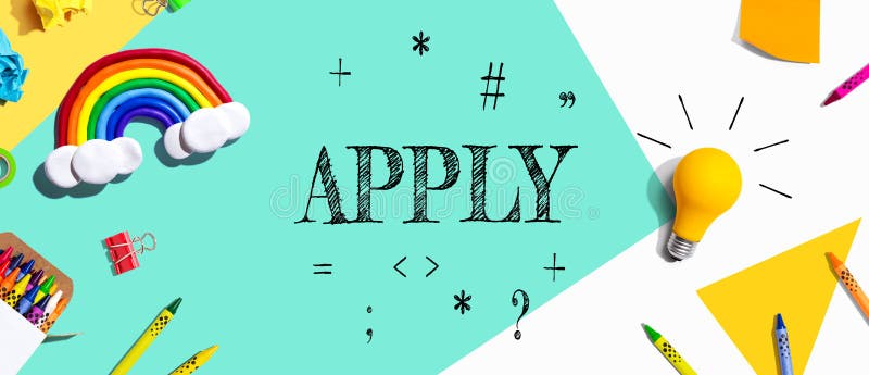 Apply Theme with School Supplies - Flat Lay Stock Photo - Image of ...