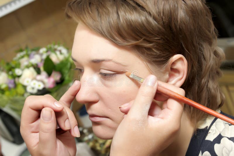 Applying stock image. Image of beautiful, making, eyelid - 6935117