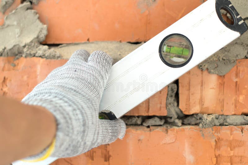 Applying Aluminum, the Water Level of the Brick Wall Stock Photo ...
