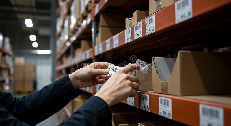 Applying Barcode Label To Box in a Warehouse for Inventory Management ...