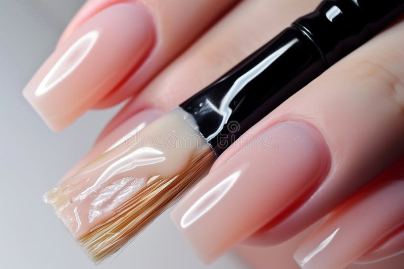 Applying Base Coat with a Brush on Natural Nails Stock Photo - Image of ...