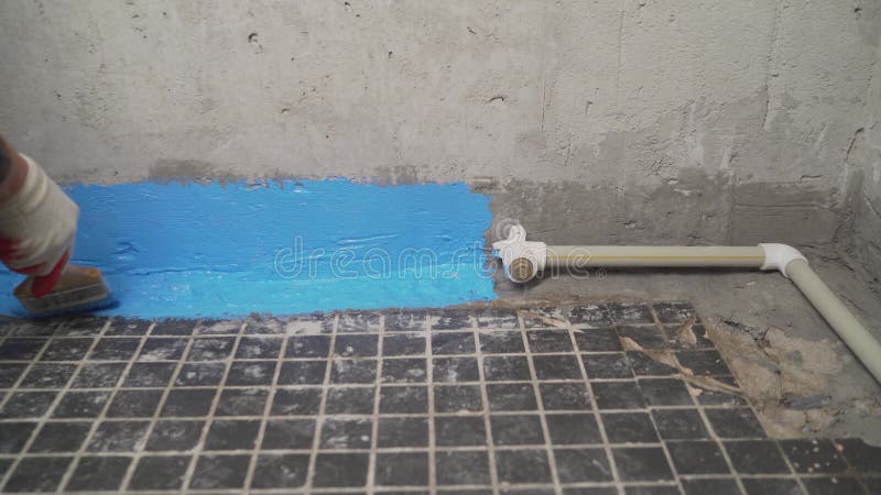 Blue Floor in the Bathroom, Waterproofing. the Bathroom Floor Was ...
