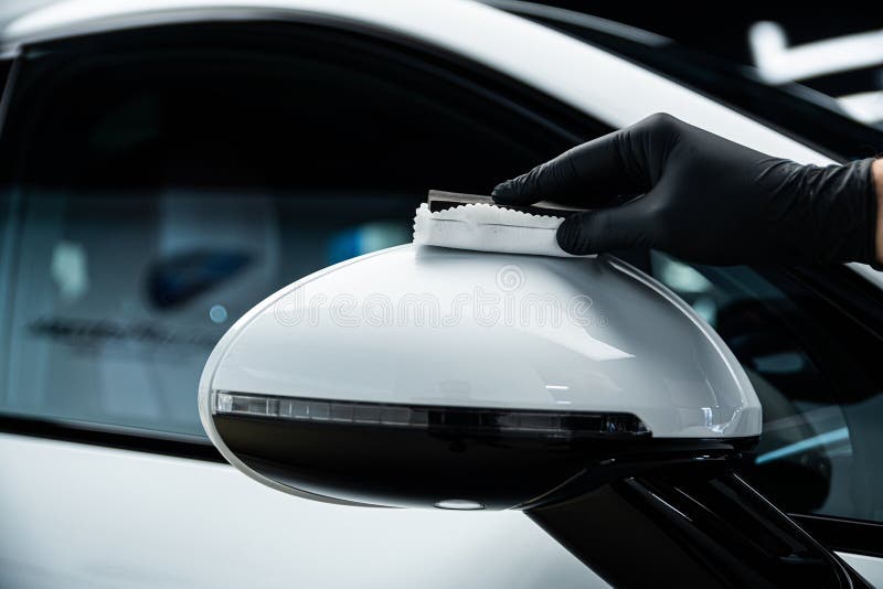 Applying Ceramic Coating on Car Side Mirror Using Cloth Stock Photo ...