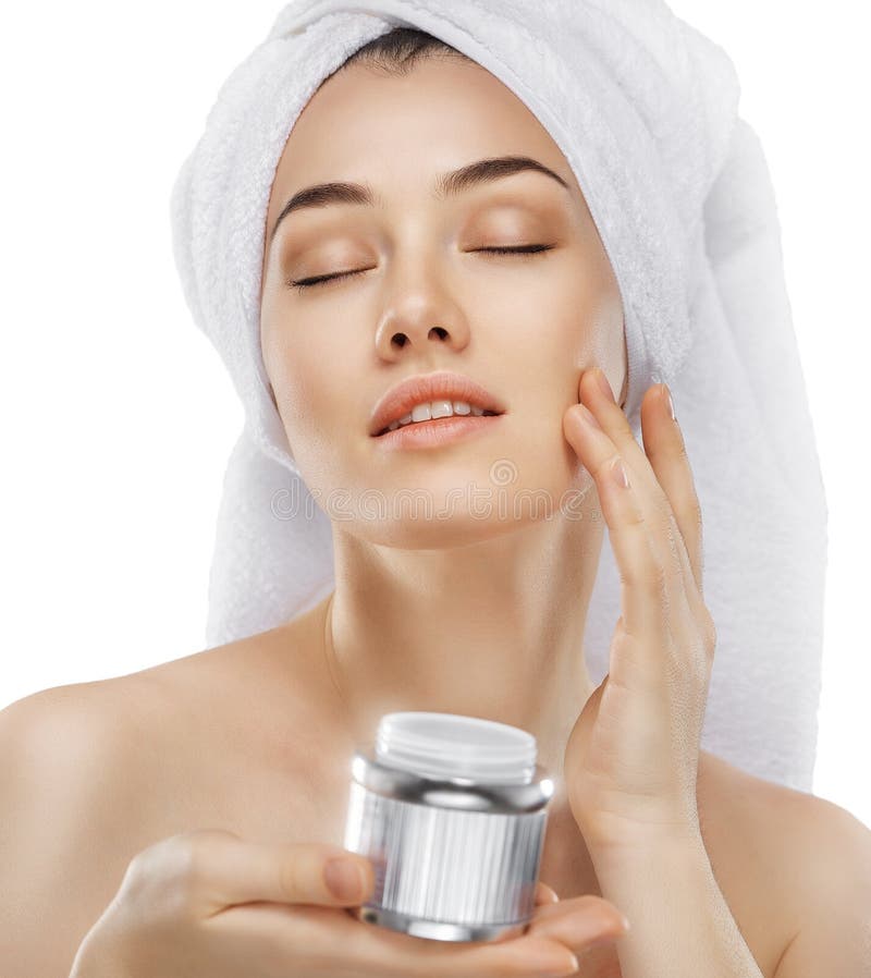 Applying cosmetic cream stock photo. Image of towel, young - 49864856