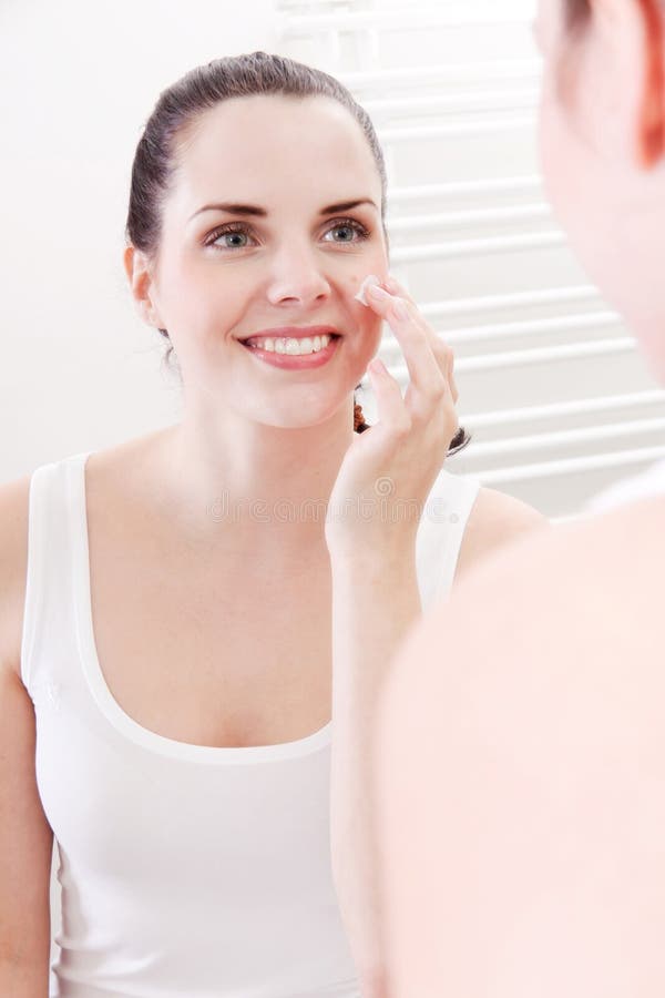 Applying Cream on Face Skincare Stock Image - Image of cream, healthy ...