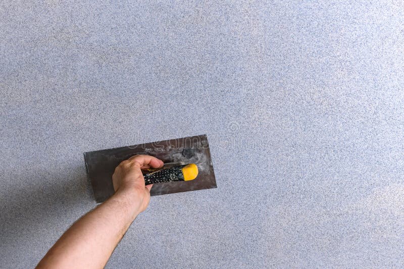 Applying Decorative Mosaic Stone Plaster on Ceiling. Stock Image ...