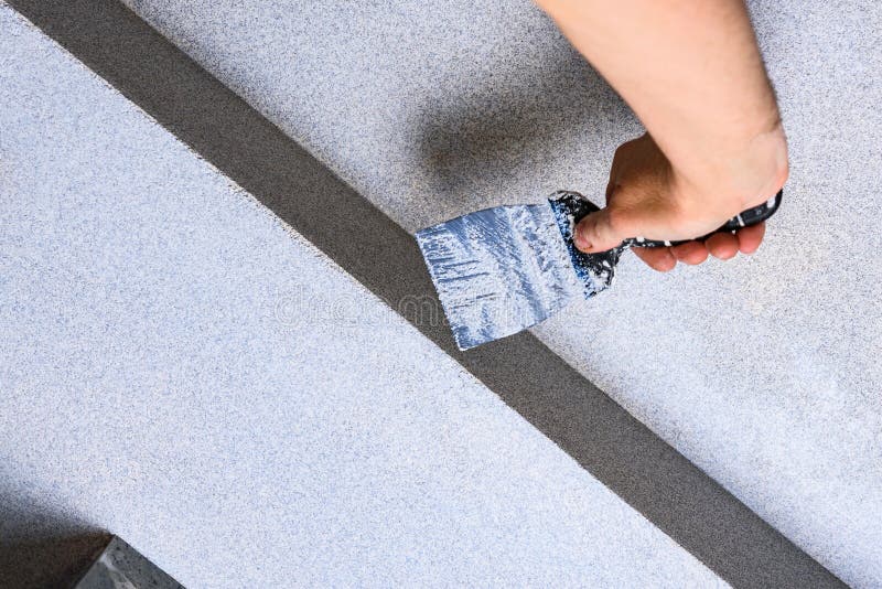 Applying Decorative Mosaic Stone Plaster on Ceiling. Stock Image ...