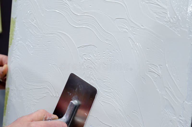 Applying Decorative Plaster To the Wall Stock Image - Image of area ...
