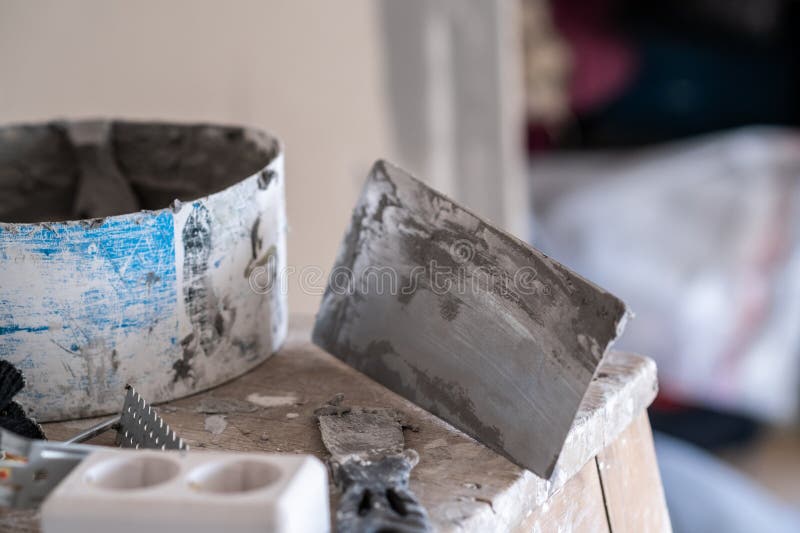 Applying Decorative Putty. White Abstract Texture of Surface Covered ...